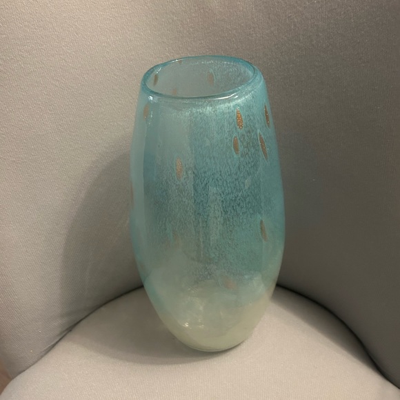 Accents | Light Blue Splatter Blue Art Glass Vase 12 Tall W Copper ...